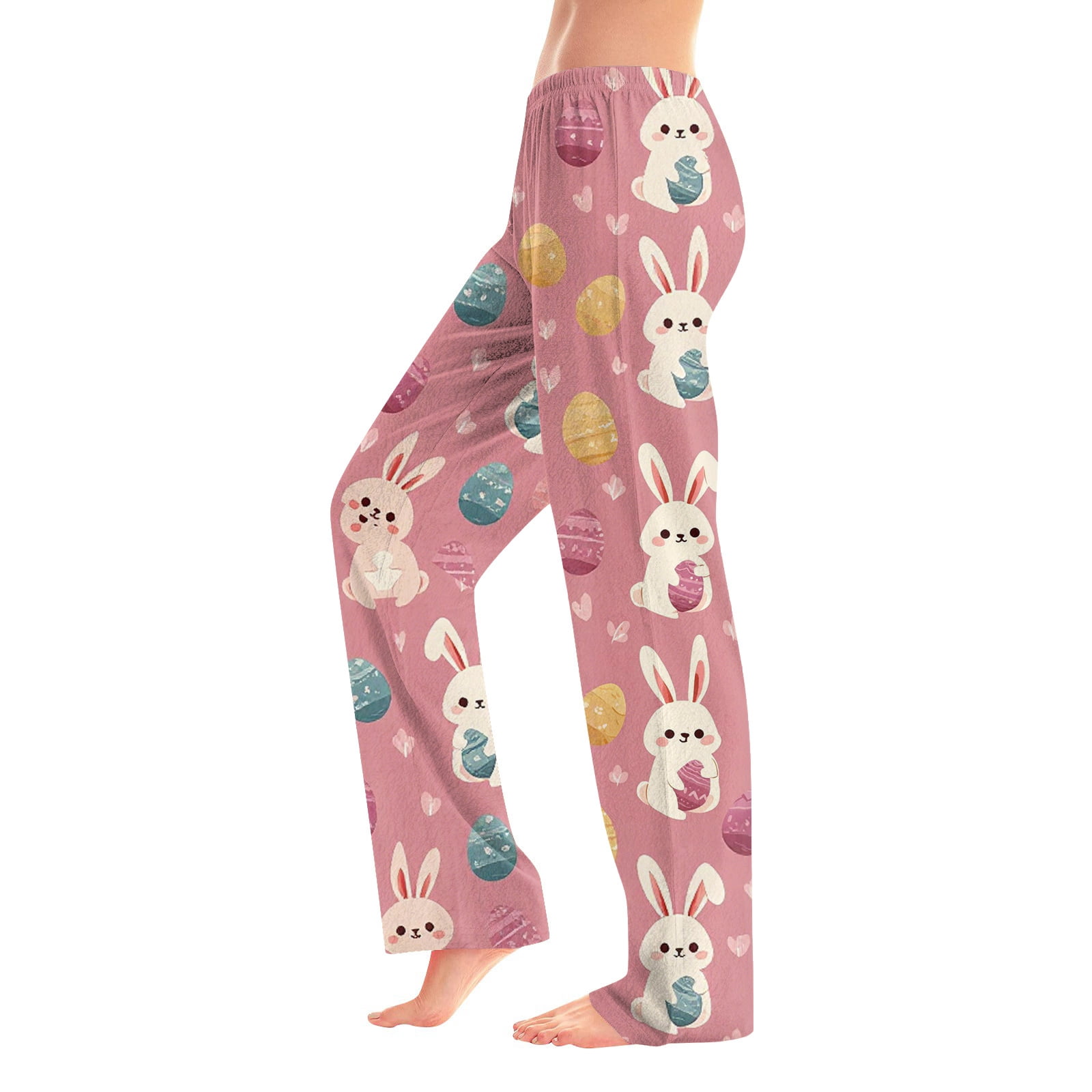 Fabrcox Easter Pajama Pants Women Soft Egg Rabbit Wide Leg Women Sleep ...