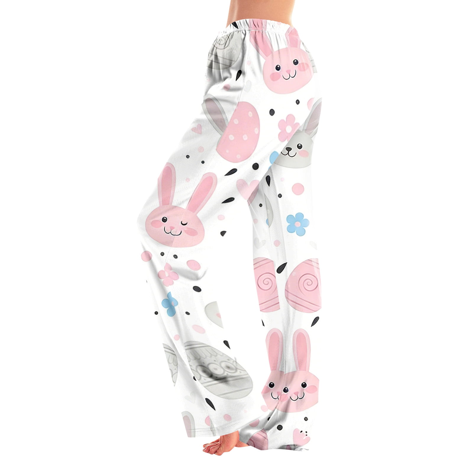 Fabrcox Easter Pajamas Pants for Women Egg Bunny Wide Leg Women's Sleep ...