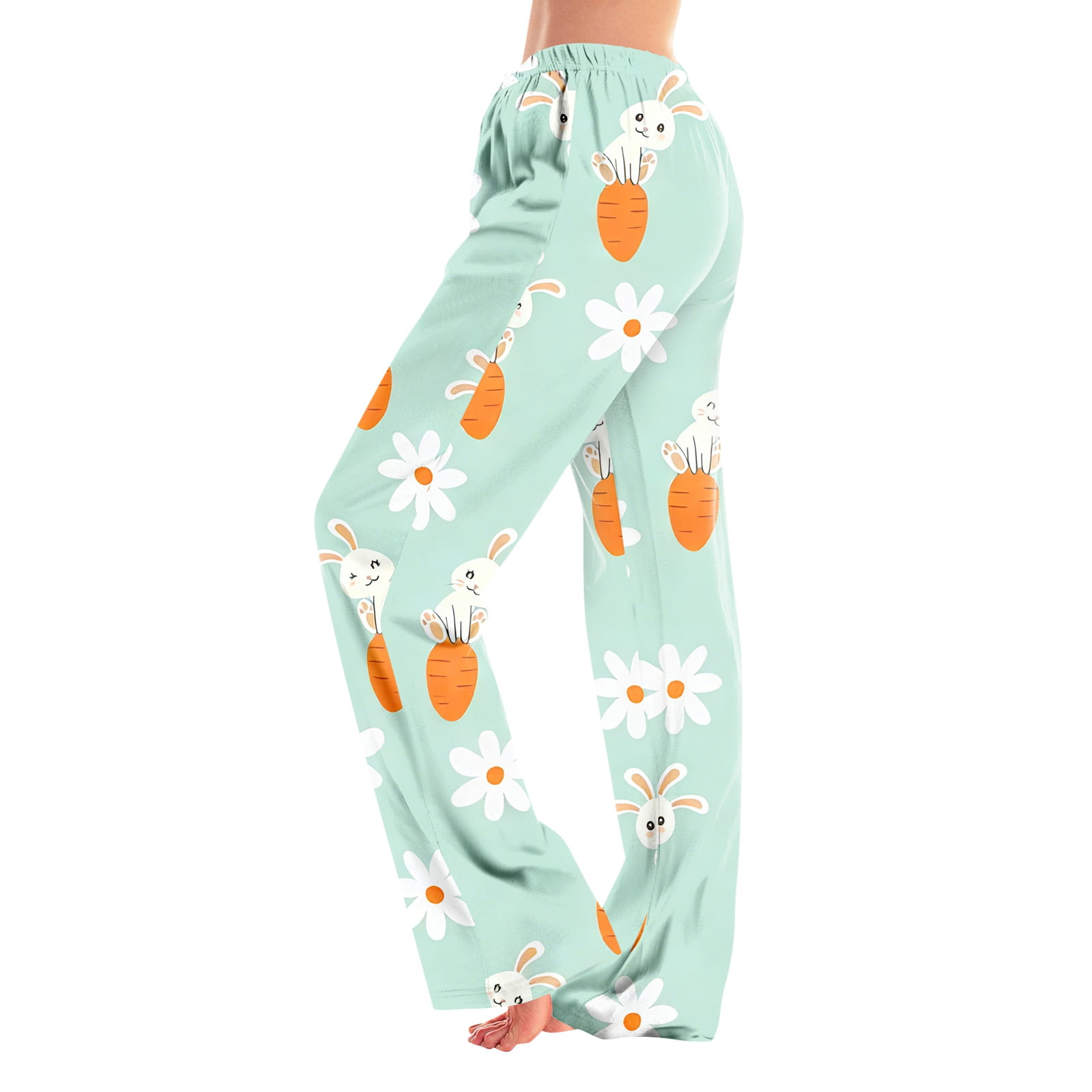 Fabrcox Easter Pj Pants Women Rabbit Egg Wide Leg Sleep Pants for Women ...