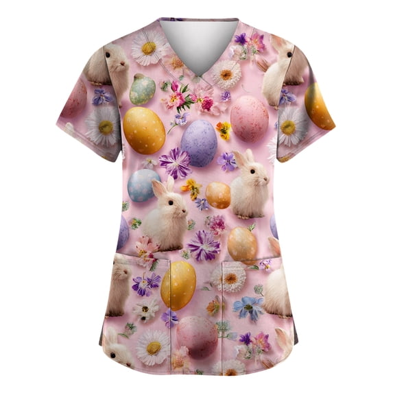 Fabrcox Easter Scrubs for Women Tops Bunny Cute Graphic Work Shirts ...