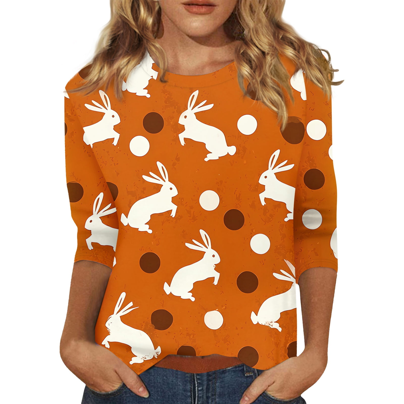 Fabrcox Easter Shirts for Women Bunny Rabbit Graphic Crew Neck Women's ...