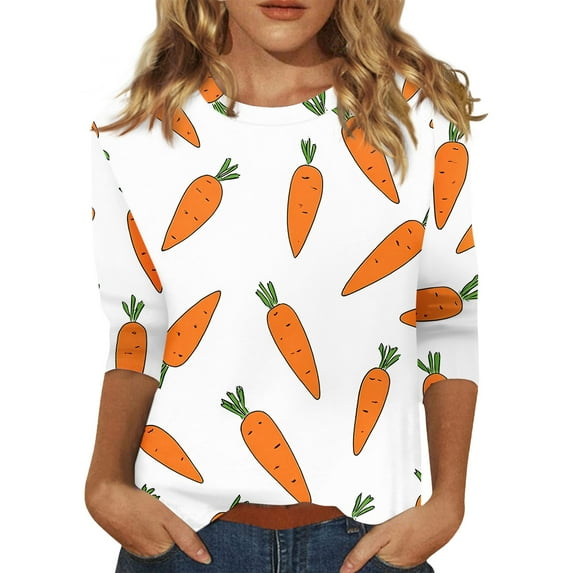 Fabrcox Easter Shirts for Women Bunny Rabbit Graphic Crew Neck Womens 3 ...