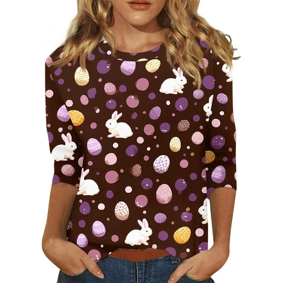 Fabrcox Easter Shirts for Women Bunny Rabbit Graphic Crew Neck Womens ...
