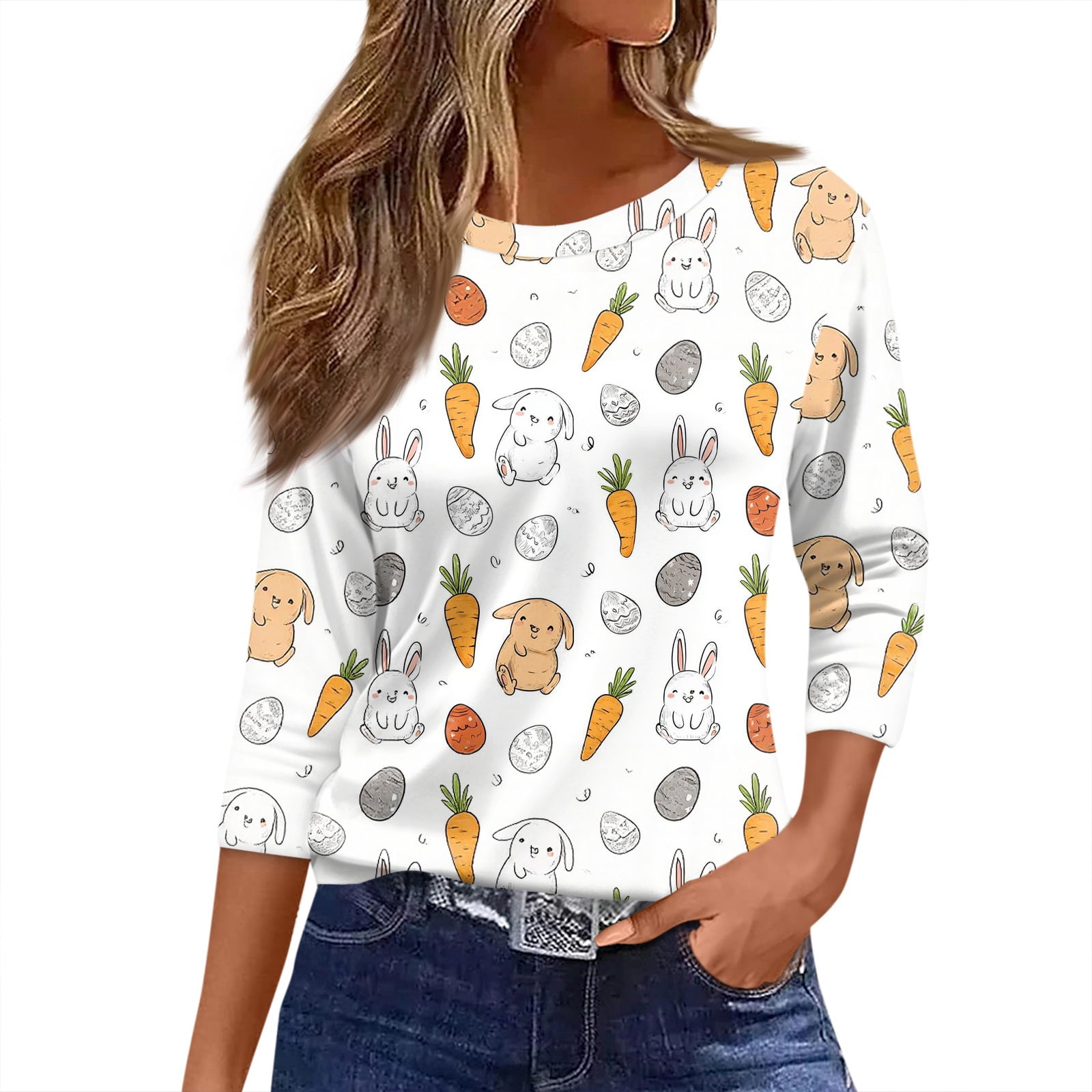 Fabrcox Easter Tops for Women Cute Animals Crew Neck Fitted Womens Tops ...