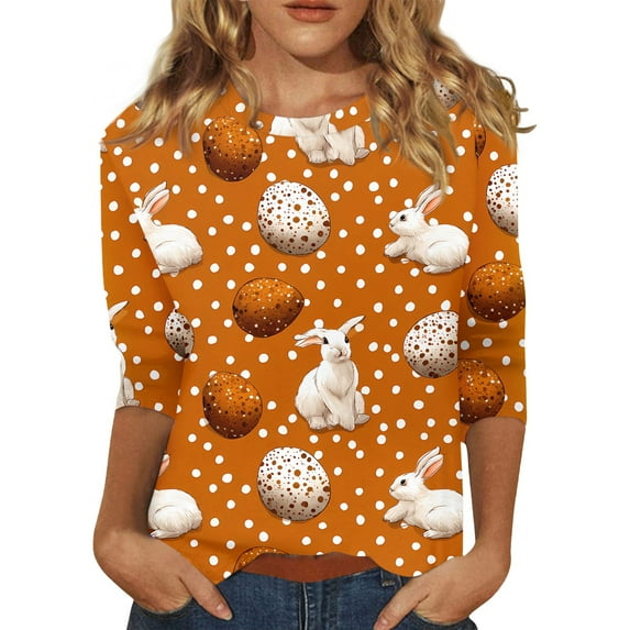 Fabrcox Easter Tshirts Shirts for Women Bunny Rabbit Graphic Crew Neck ...