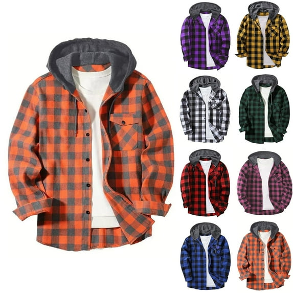 Fabrcox Fall Plaid Shirts for Men Fall Spring Long Sleeve Jacket Shirts ...