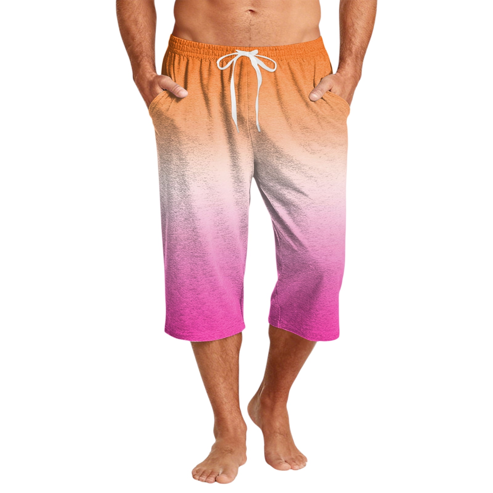 Fabrcox Gradient Capri Pants Men Baggy Color Block Drawstring Mens ...