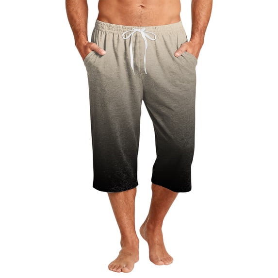 Fabrcox Gradient Men Capri Pants Elastic Waist Baggy Beach Pants for ...