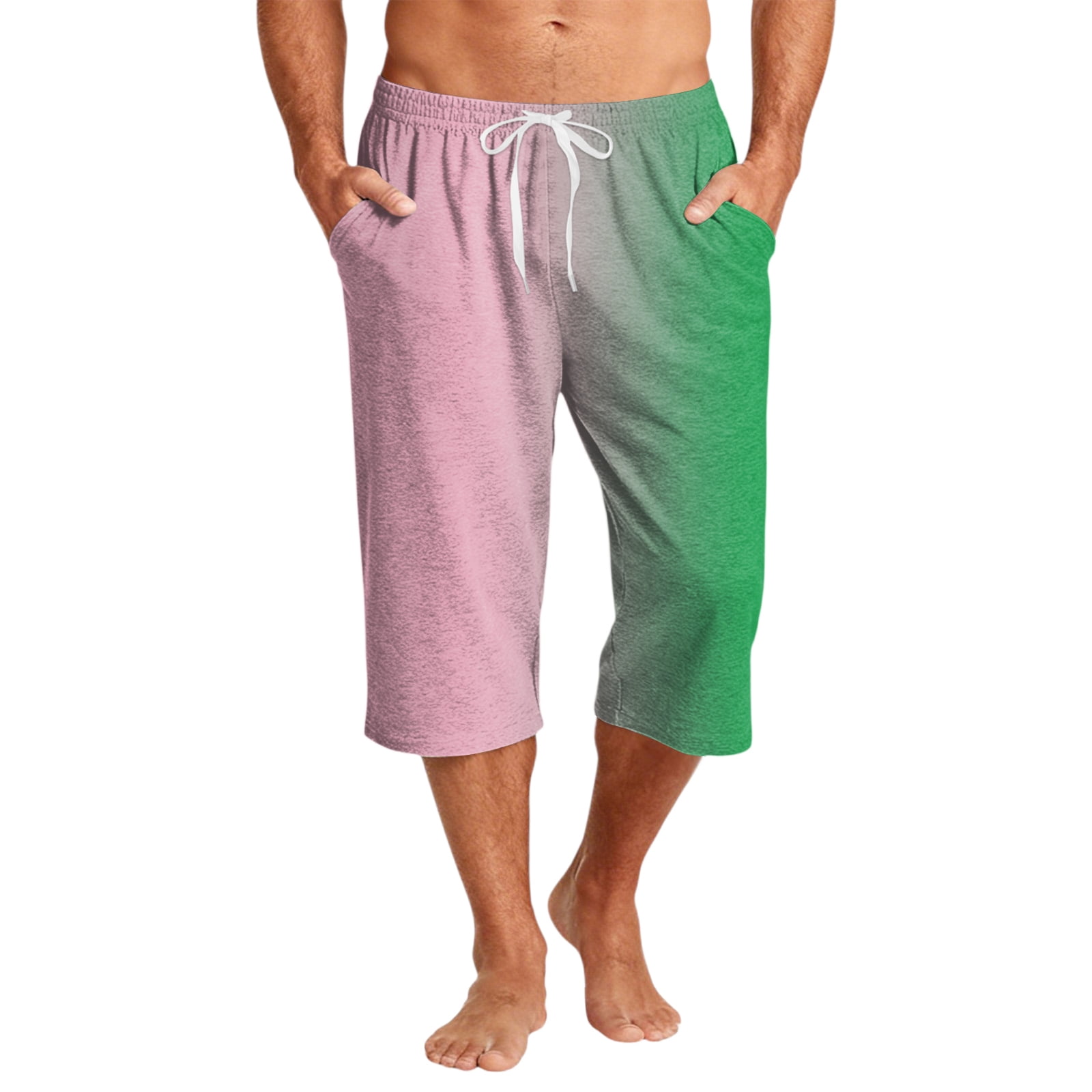 Fabrcox Gradient Mens 3/4 Pants Baggy Color Block Drawstring Mens Beach ...