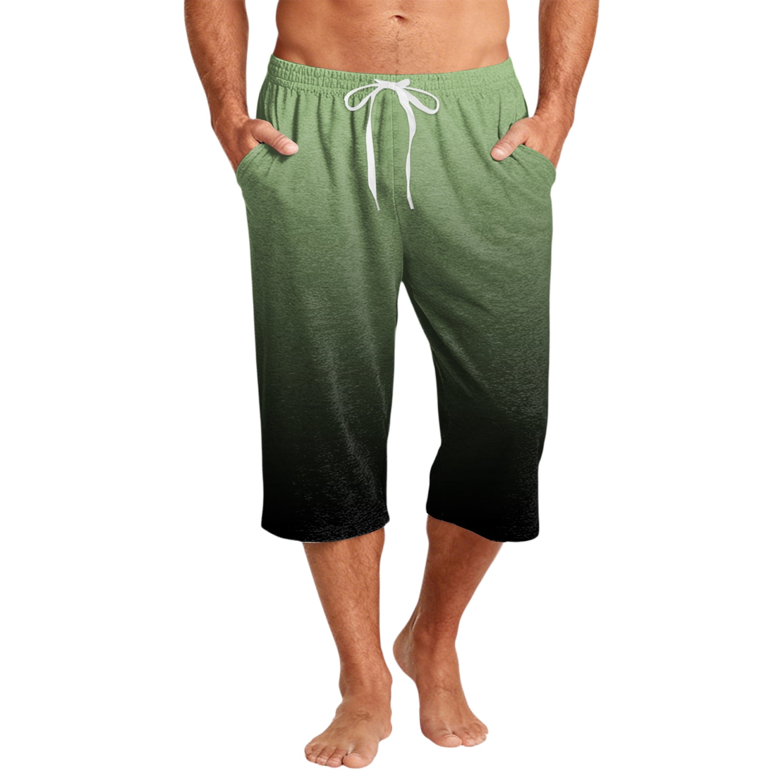 Fabrcox Gradient Mens 3/4 Pants Drawstring Color Block Beach Pants Men ...