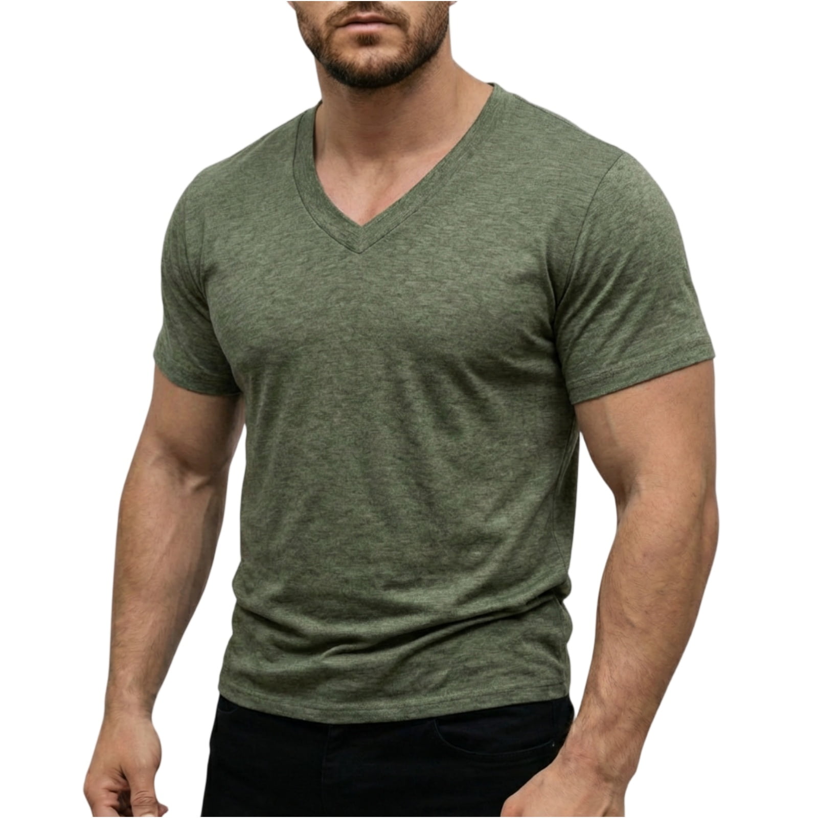 Fabrcox Green Mens T-Shirt V Neck Short Sleeve Fitted Basic T-Shirt for ...