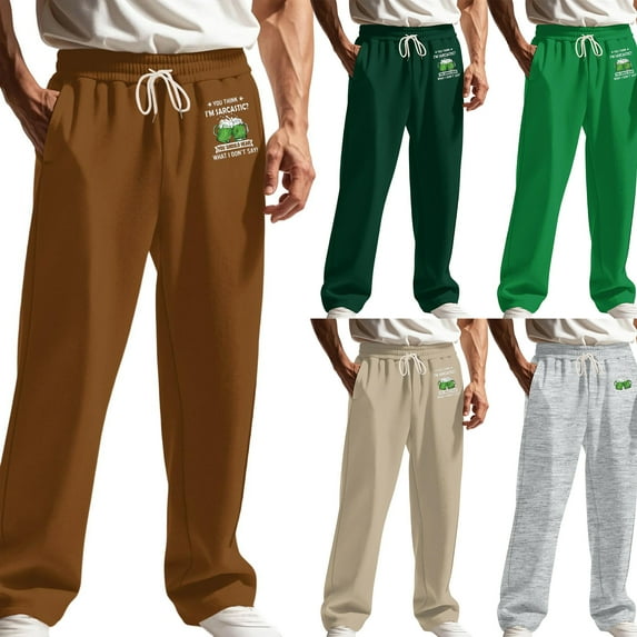 Fabrcox Green Shamrocks Print Sweatpants Baggy Men Casual Soft Wide Leg ...