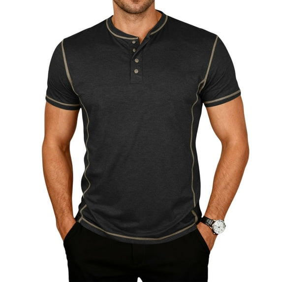 Fabrcox Henley Mens Shirt Short Sleeve Breathable Lightweight Men's T ...