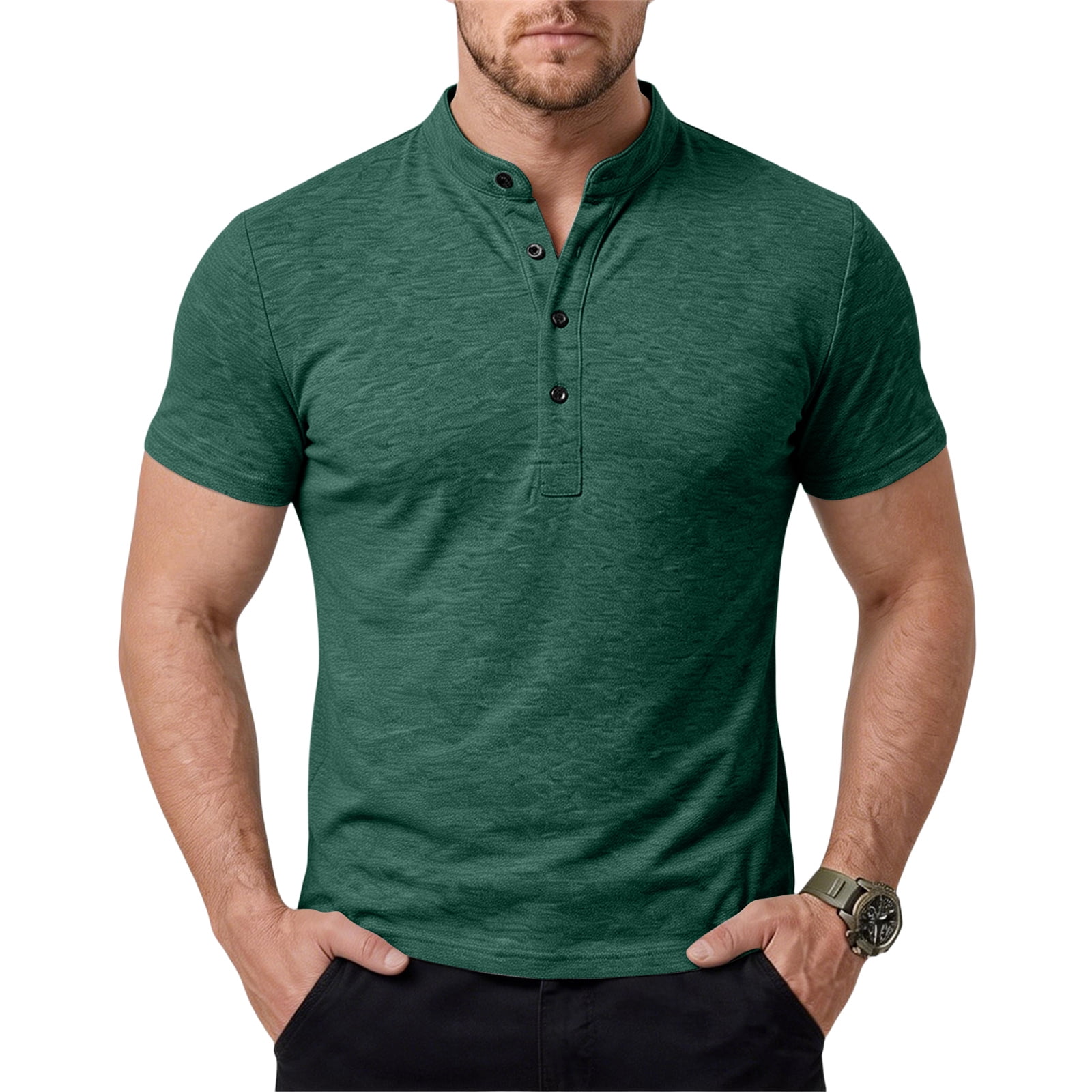 Fabrcox Henley Shirts for Men Short Sleeve Breathable Fitted T Shirts ...