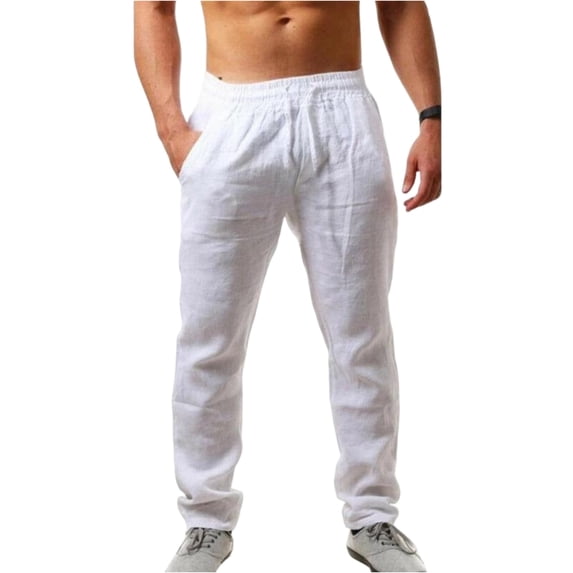 Fabrcox Linen Mens Pants Big and Tall Wide Leg Drawstring Beach Pants ...