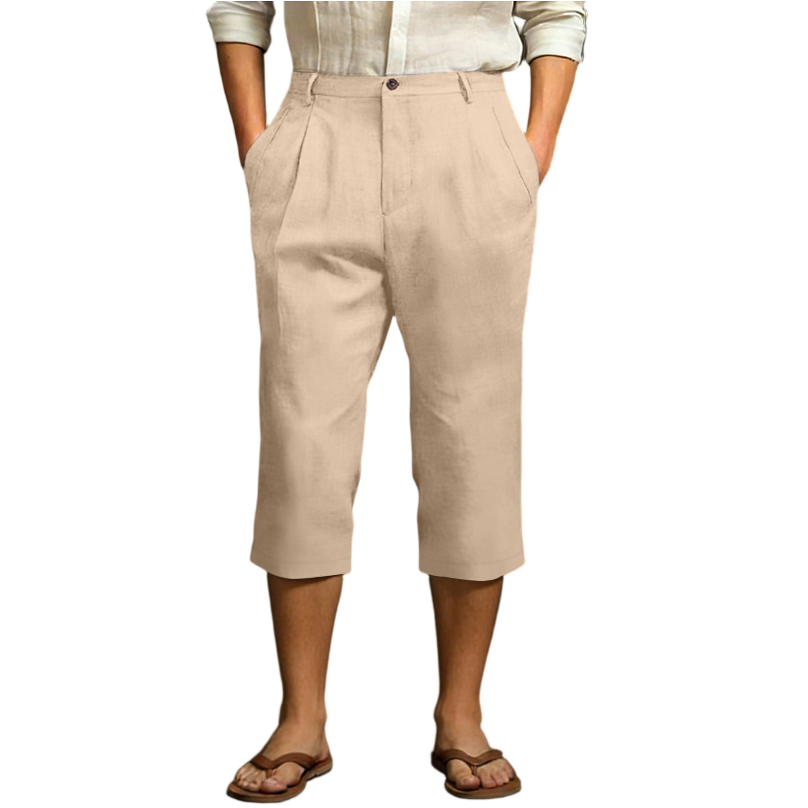 Fabrcox Linen Mens Pants Straight Leg Summer Mens Capris Pants Big and ...