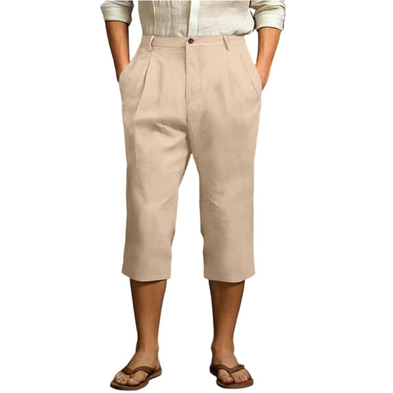 Fabrcox Linen Mens Pants Straight Leg Summer Mens Capris Pants Big and ...