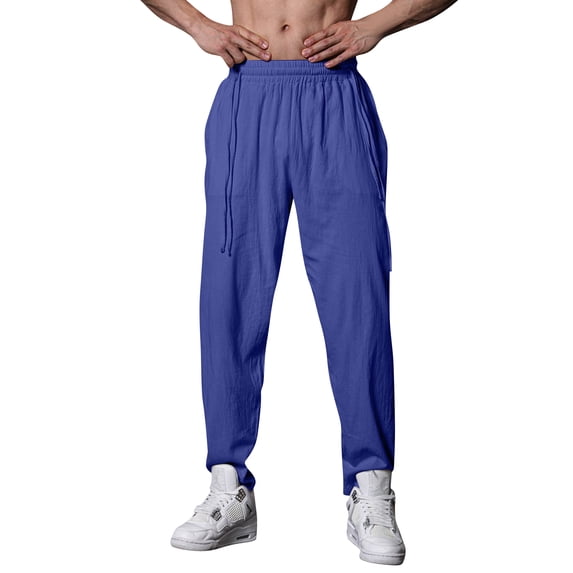 Fabrcox Linen Pants Men Straight Leg Drawstring Baggy Beach Pants ...