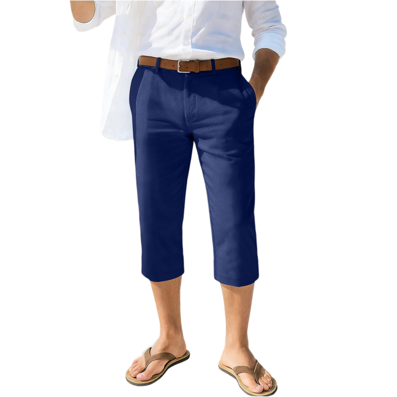 Fabrcox Linen Pants for Men Wide Leg Summer Mens Capri Pants ...
