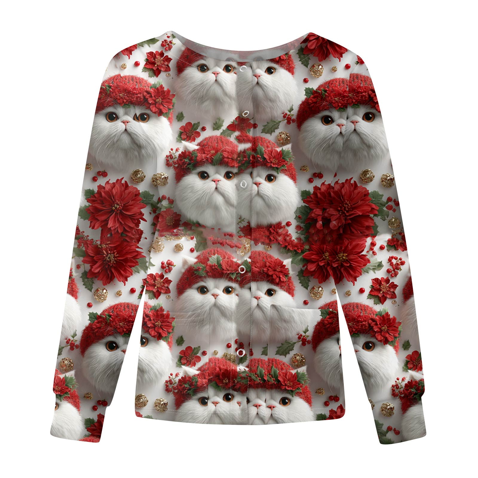 Fabrcox Long Sleeve Women Christmas Scrub Nursing Work Jacket Santa ...