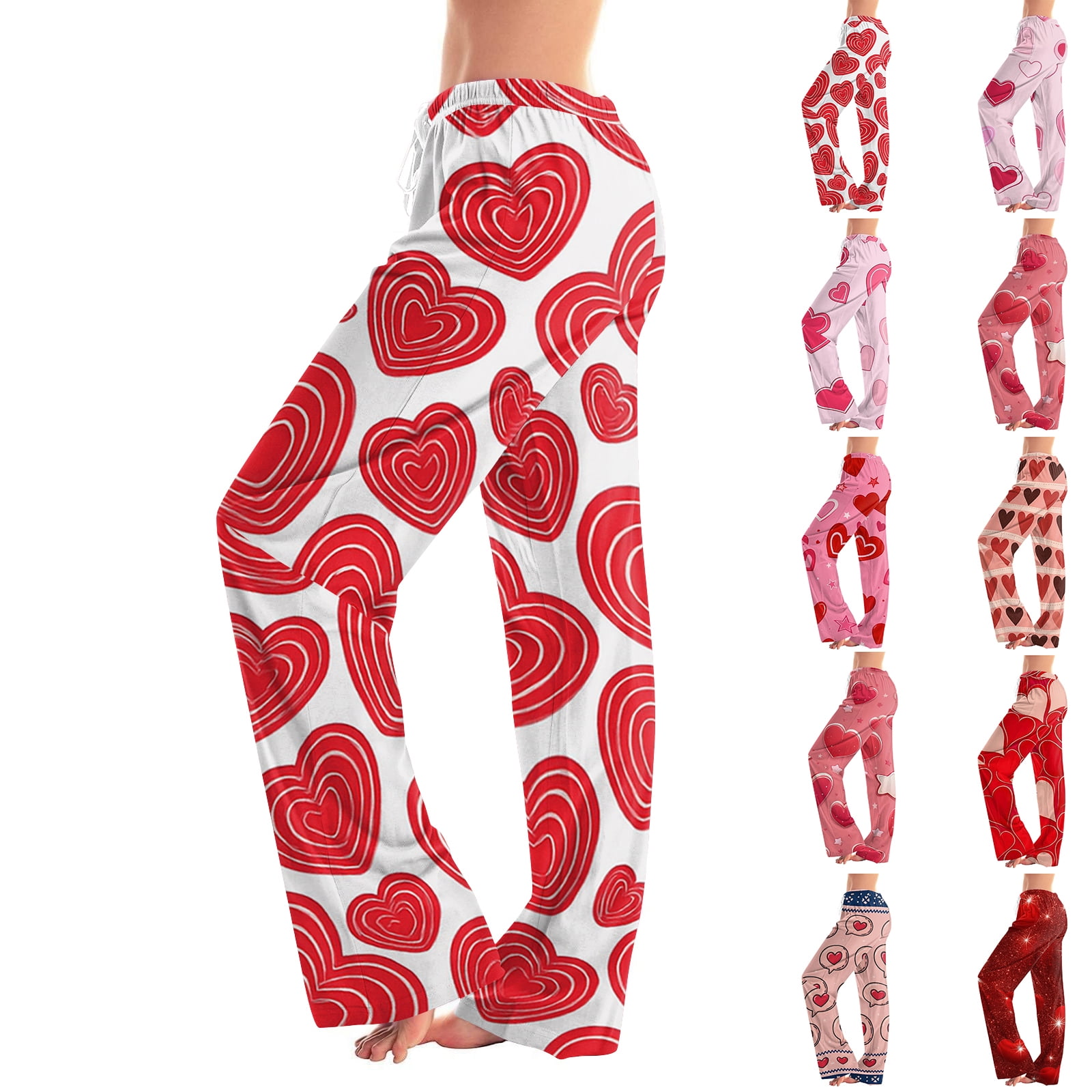 Fabrcox Love Heart Print Pajama Pants Womens Drawstring Elastic Waist ...