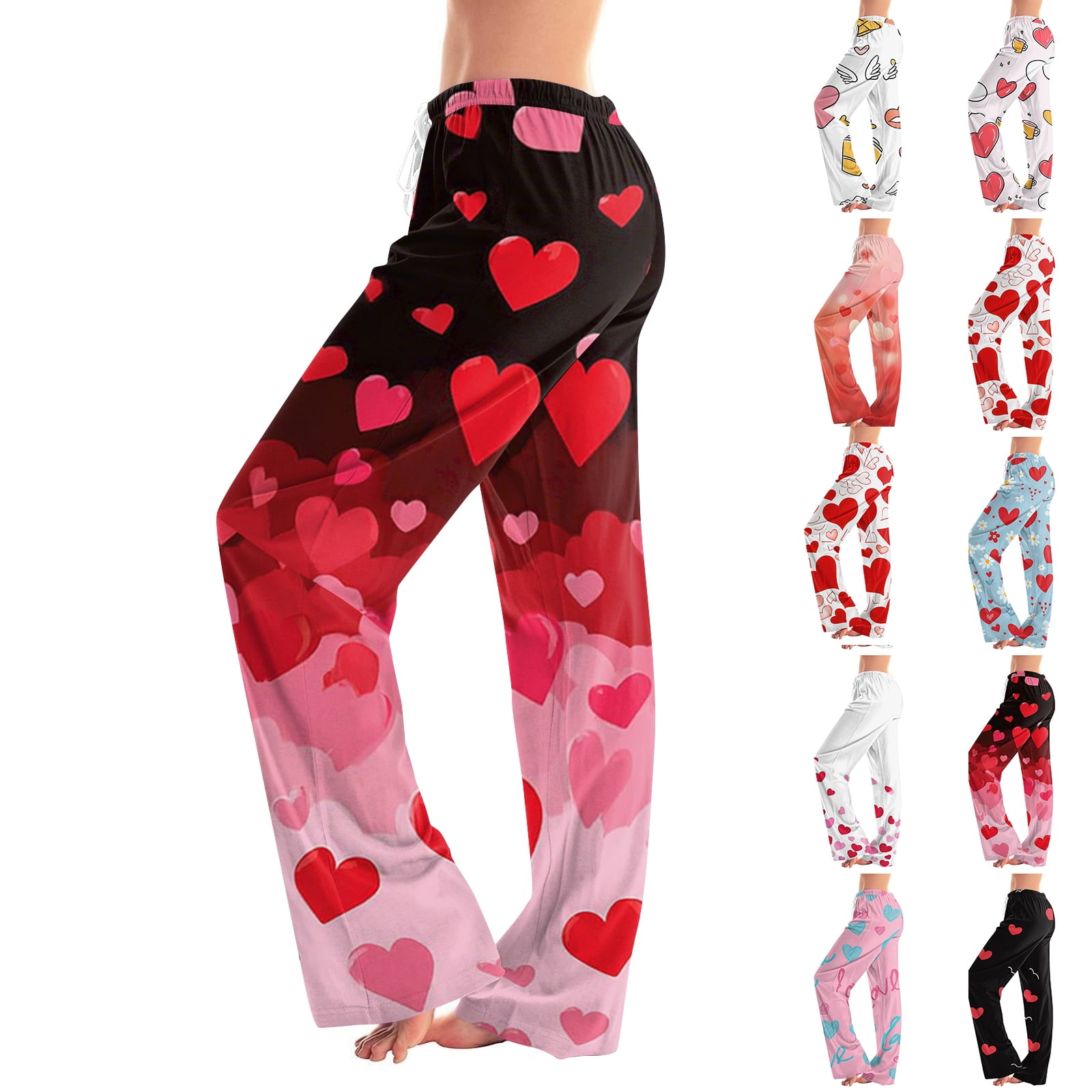 Fabrcox Love Heart Print Pajamas for Women Pants Drawstring Elastic ...
