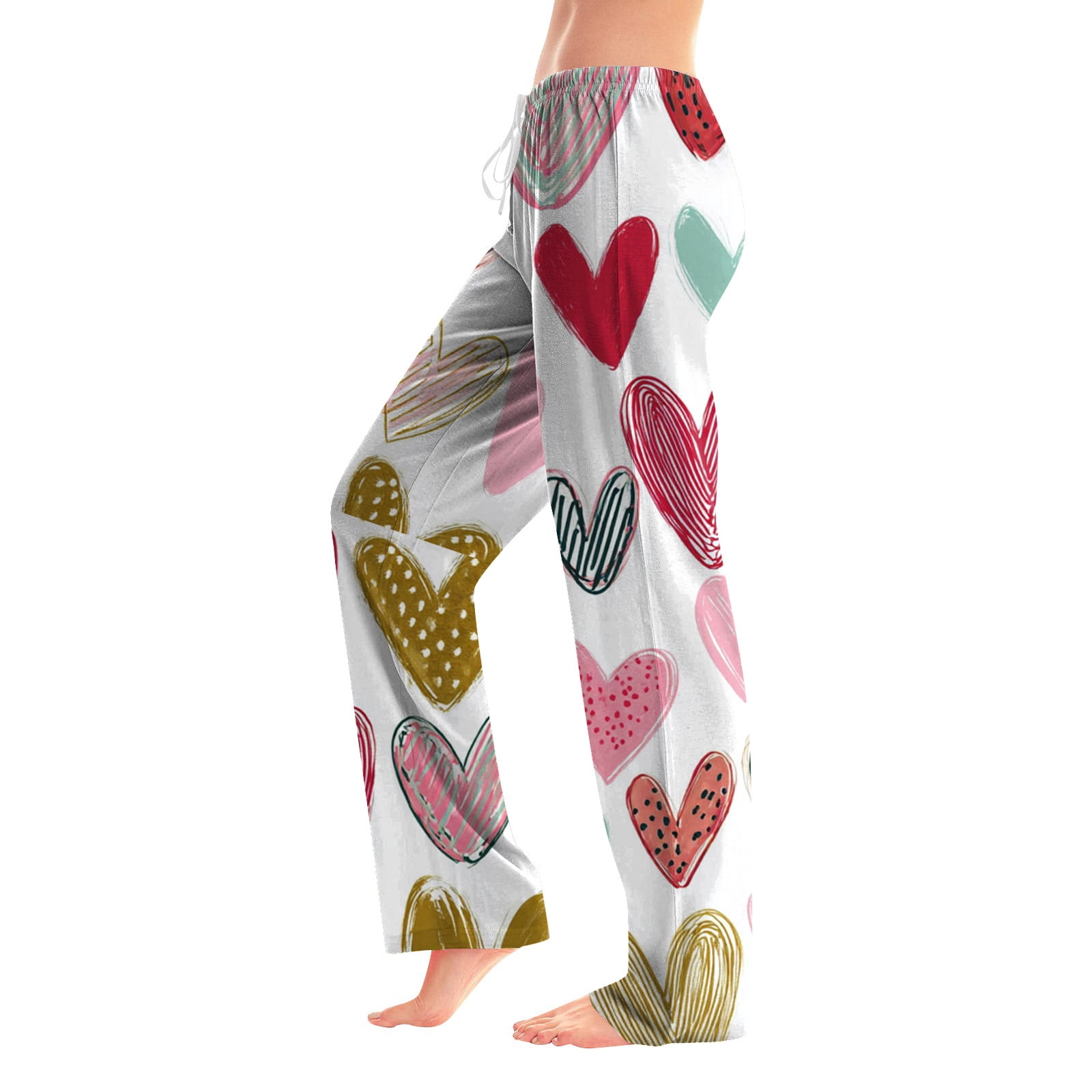 Fabrcox Love Heart Print Womans Pajama Pants Drawstring Elastic Waist ...