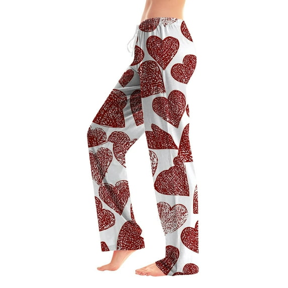 Fabrcox Love Heart Print Women's Pajama Bottoms Drawstring Elastic ...