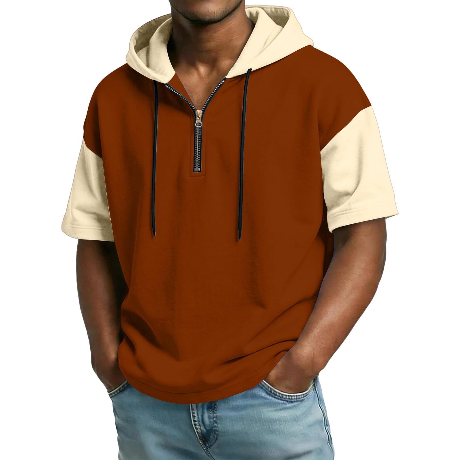 Fabrcox Man Hoodie Quarter Zip Short Sleeve Lightweight Sweat Shirt for ...