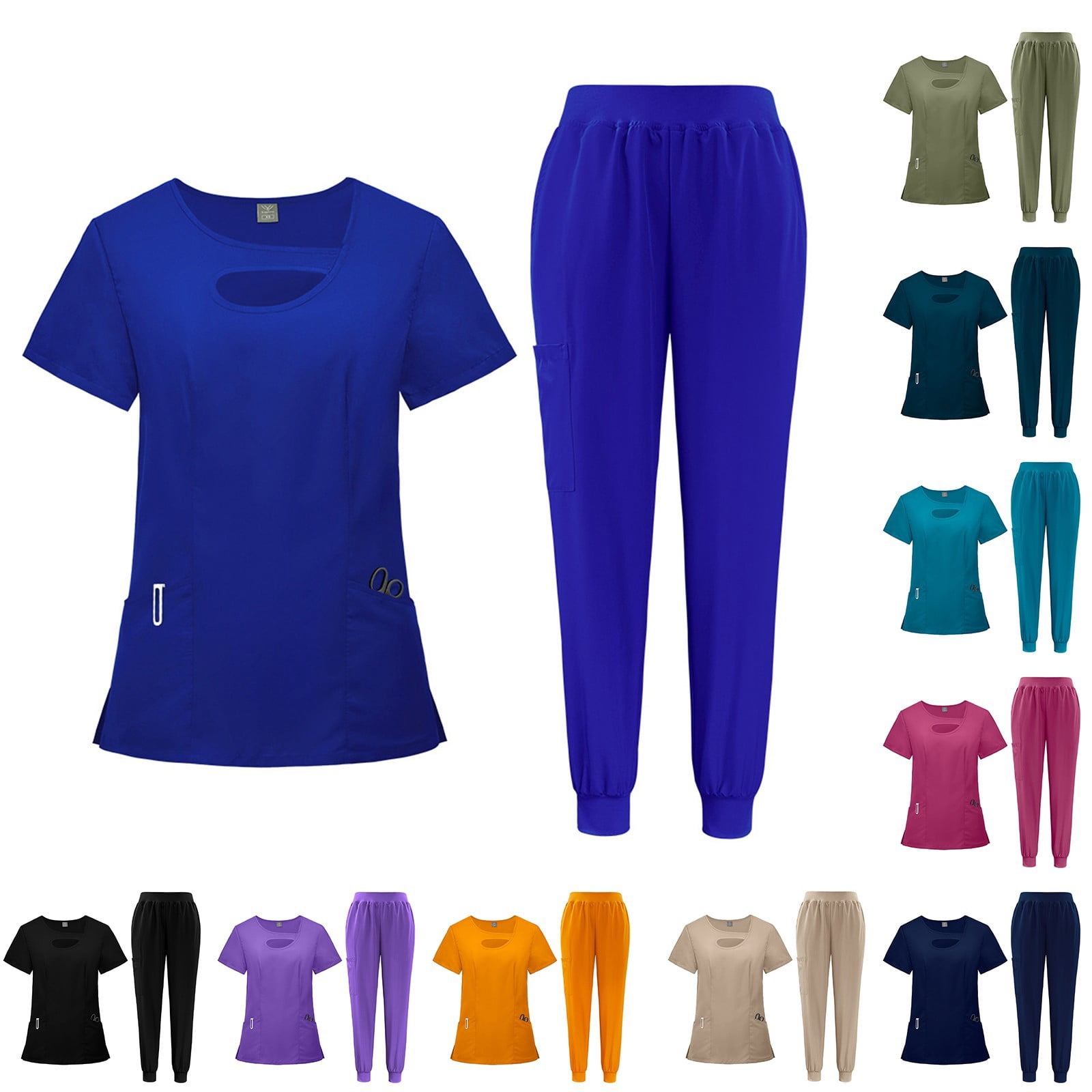 Fabrcox Medical Uniform Women's Scrubs Set Classic V-Neck Top & Jogger ...