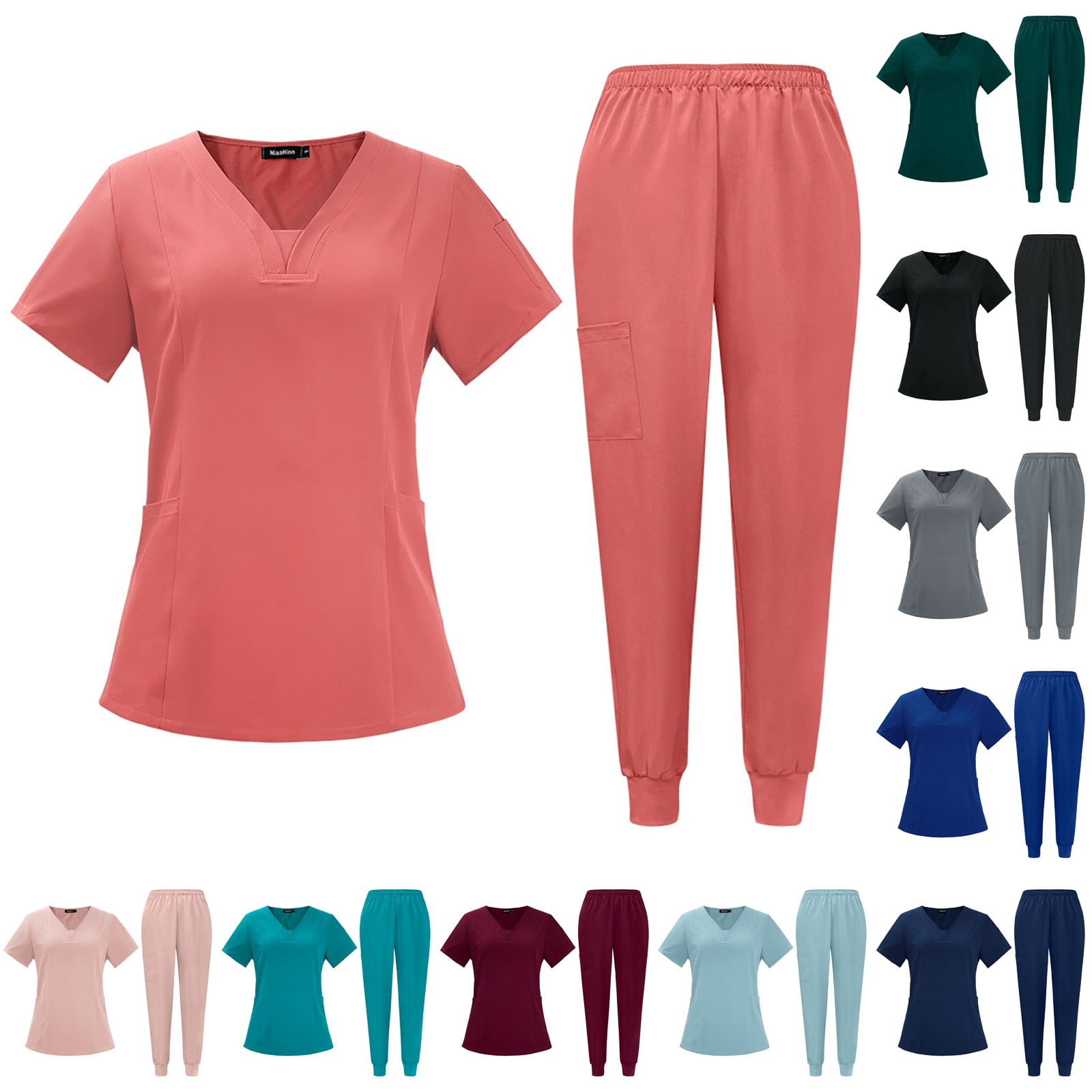 Fabrcox Medical Uniform Women's Scrubs Set Nurse Uniform Jogger Suit ...