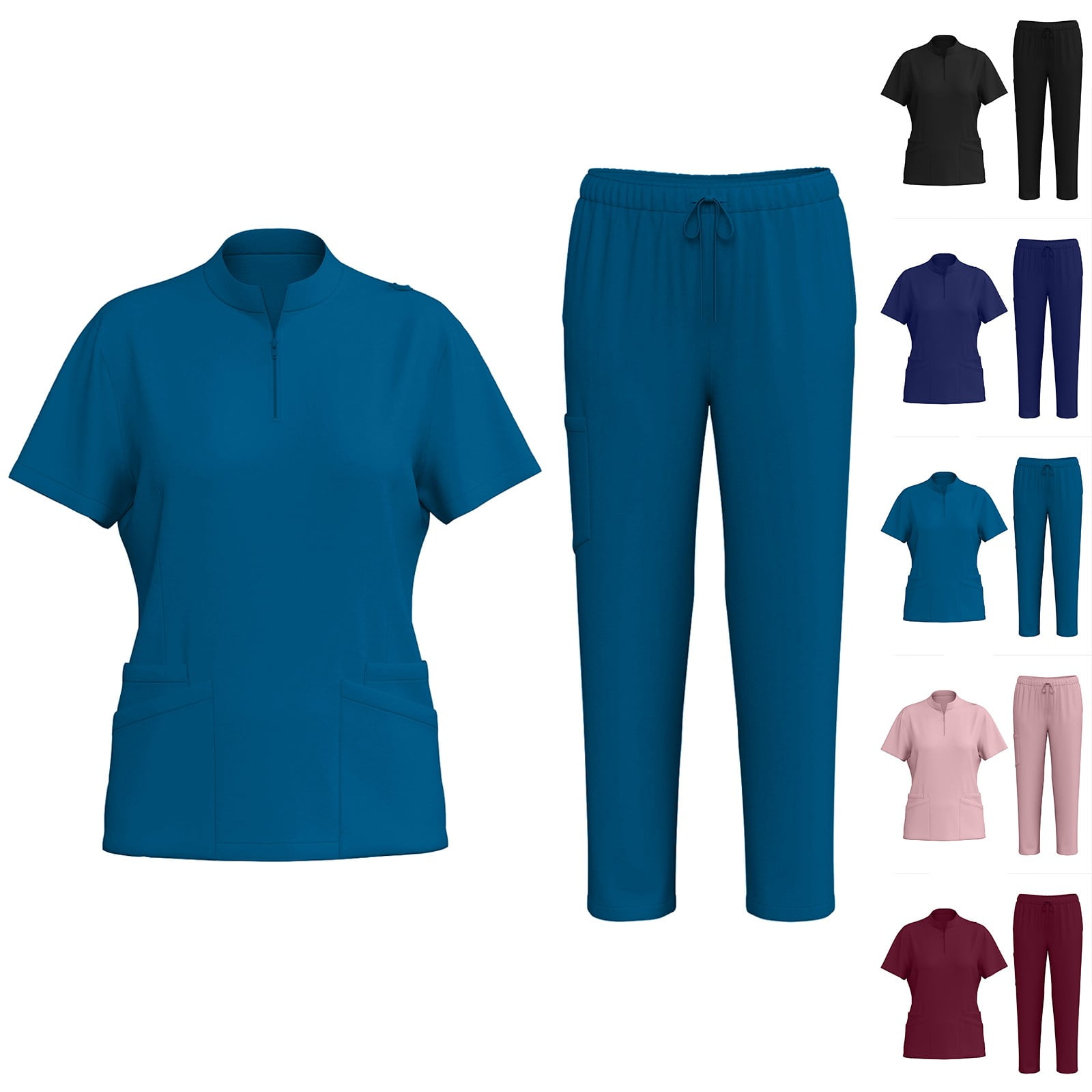 Fabrcox Medical Uniform Women's Scrubs Set Stretchy V-Neck Top & Jogger ...