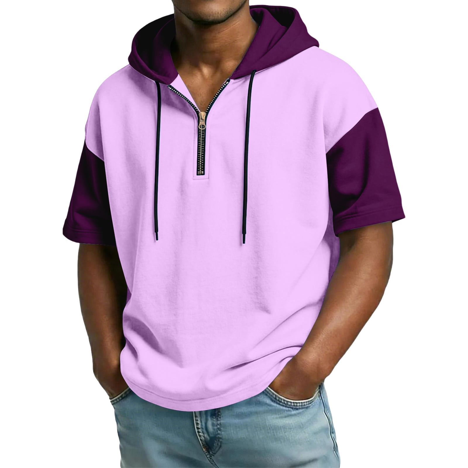 Fabrcox Men Hoodies Lightweight Short Sleeve Quarter Zip Sweatshirt Men ...