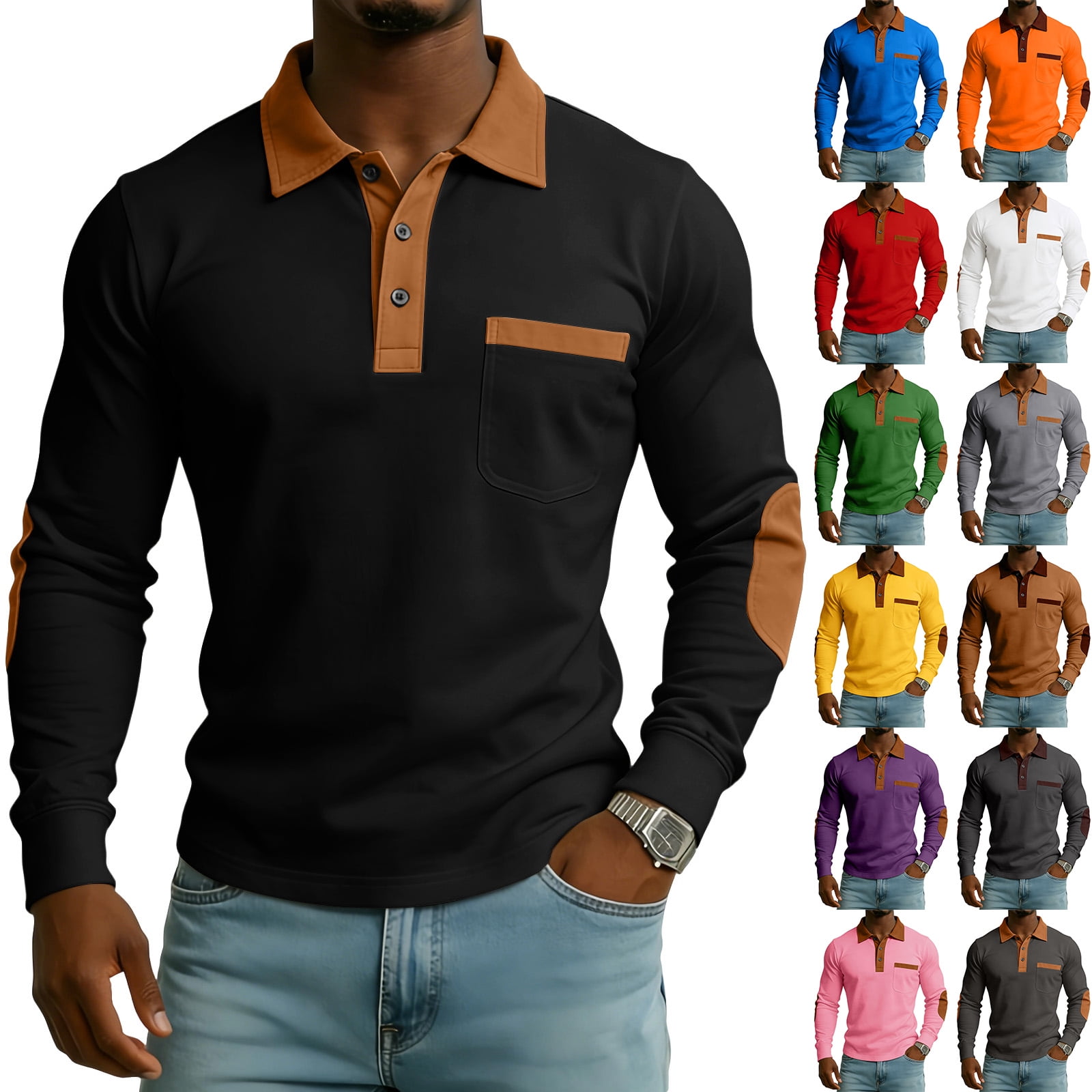 Fabrcox Men Shirts Polo Long Sleeve Henley with Chest Pocket T Shirts ...