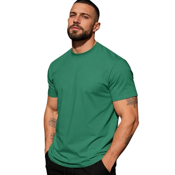 Fabrcox Men T Shirts Green Crew Neck Short Sleeve Fitted Basic Tee ...