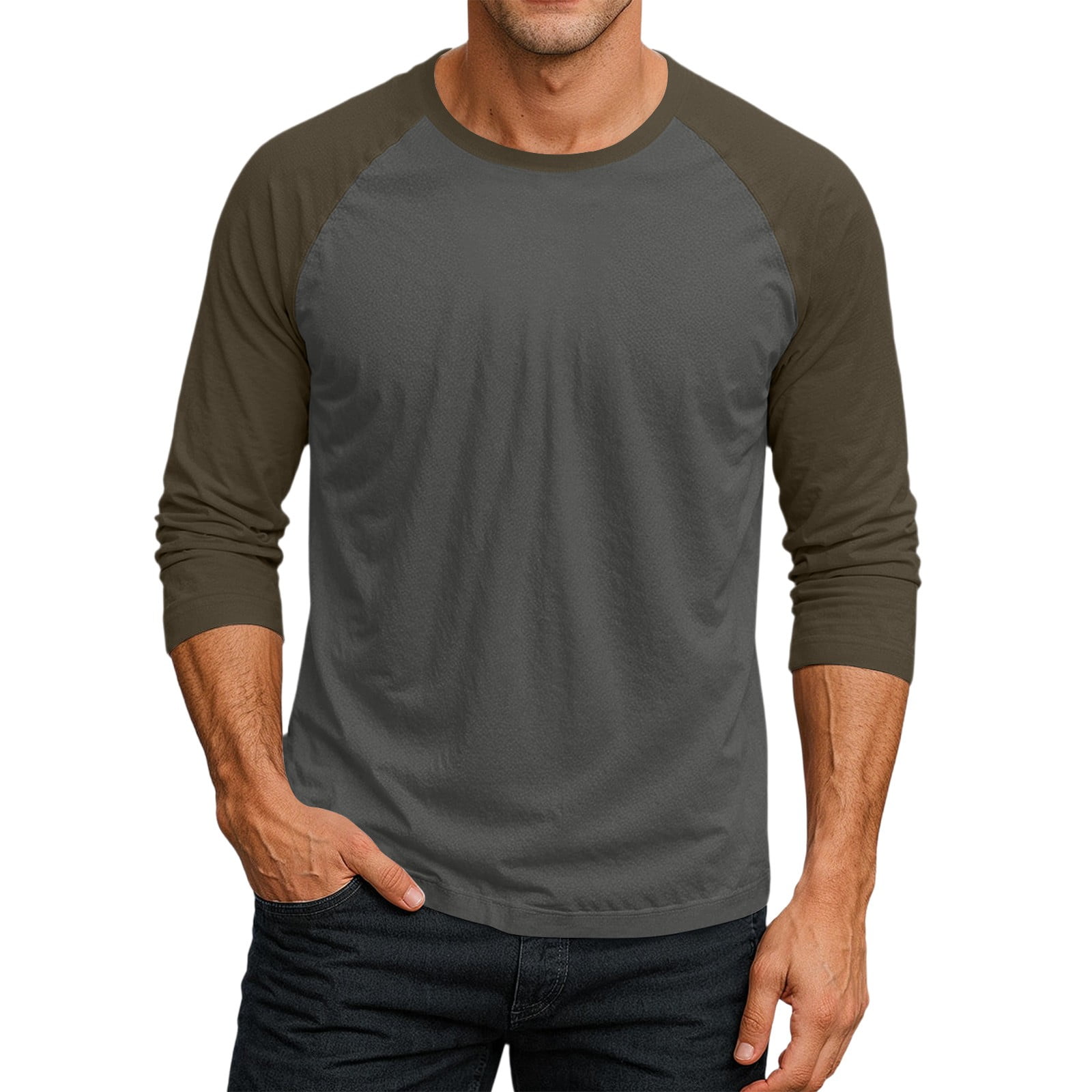Fabrcox Men's 3/4 Sleeve T-Shirts Color Block Raglan Crew Neck T Shirts ...