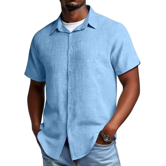 Fabrcox Men's Button-Down Shirts Blue Breathable Lightweight Men Short ...