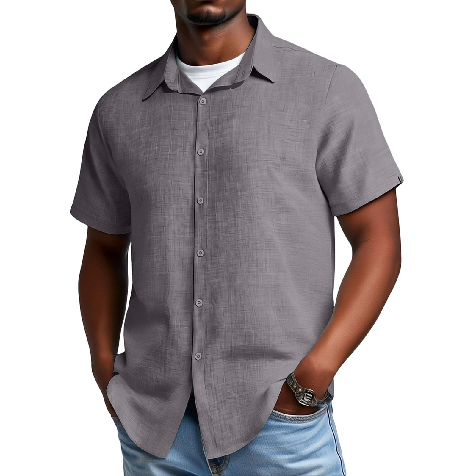 Fabrcox Men's Button Down Shirts Gray Breathable Lightweight Short ...