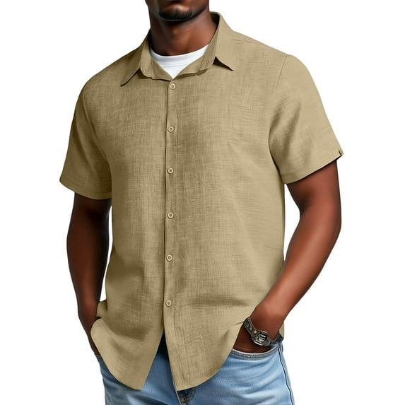 Fabrcox Men's Button-Down Shirts Green Lightweight Breathable Short ...