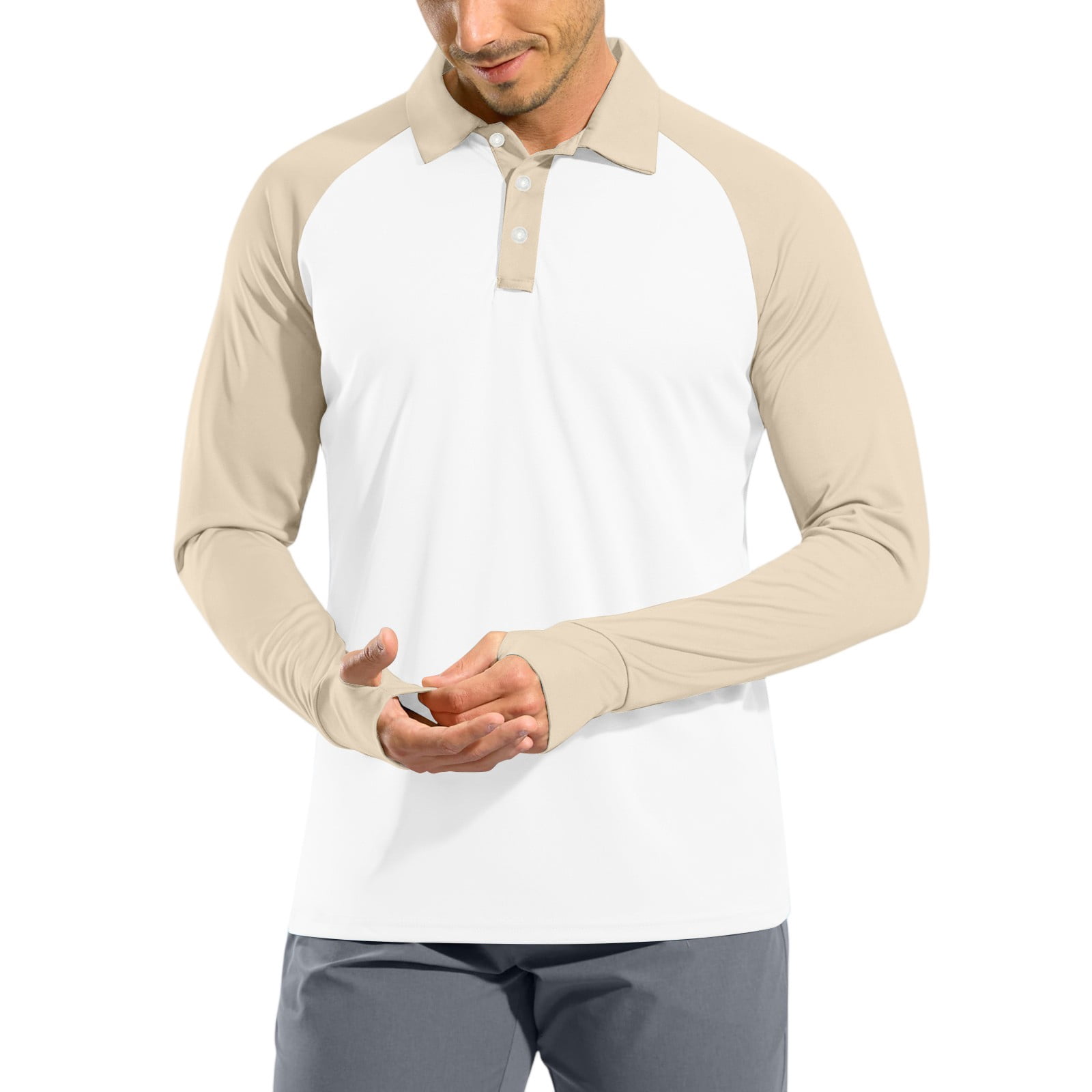 Fabrcox Men's Rash Guard Long Sleeve Upf 50+ Ice Silk Raglan Collared ...