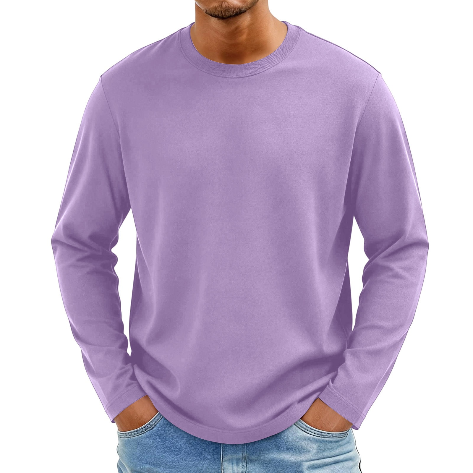 Fabrcox Men's Shirts Purple Loose Lightweight Long Sleeve Crew Neck Men ...