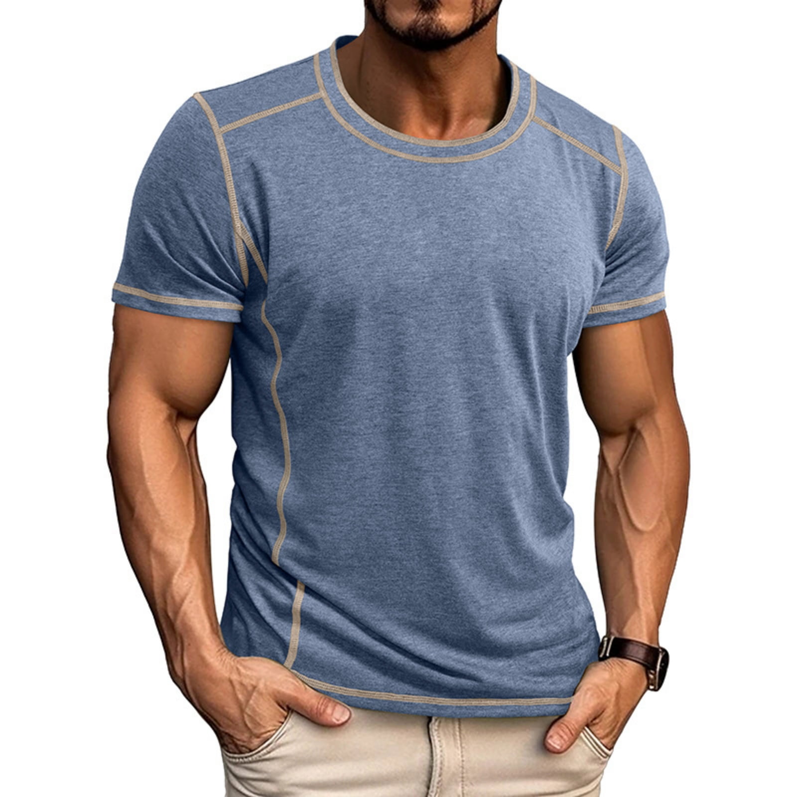 Fabrcox Men's T Shirt Blue Crew Neck Short Sleeve Fitted Basic Tee ...