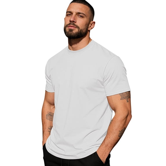 Fabrcox Men's T-Shirts White Short Sleeve Crewneck Slim Fit Basic Tee ...