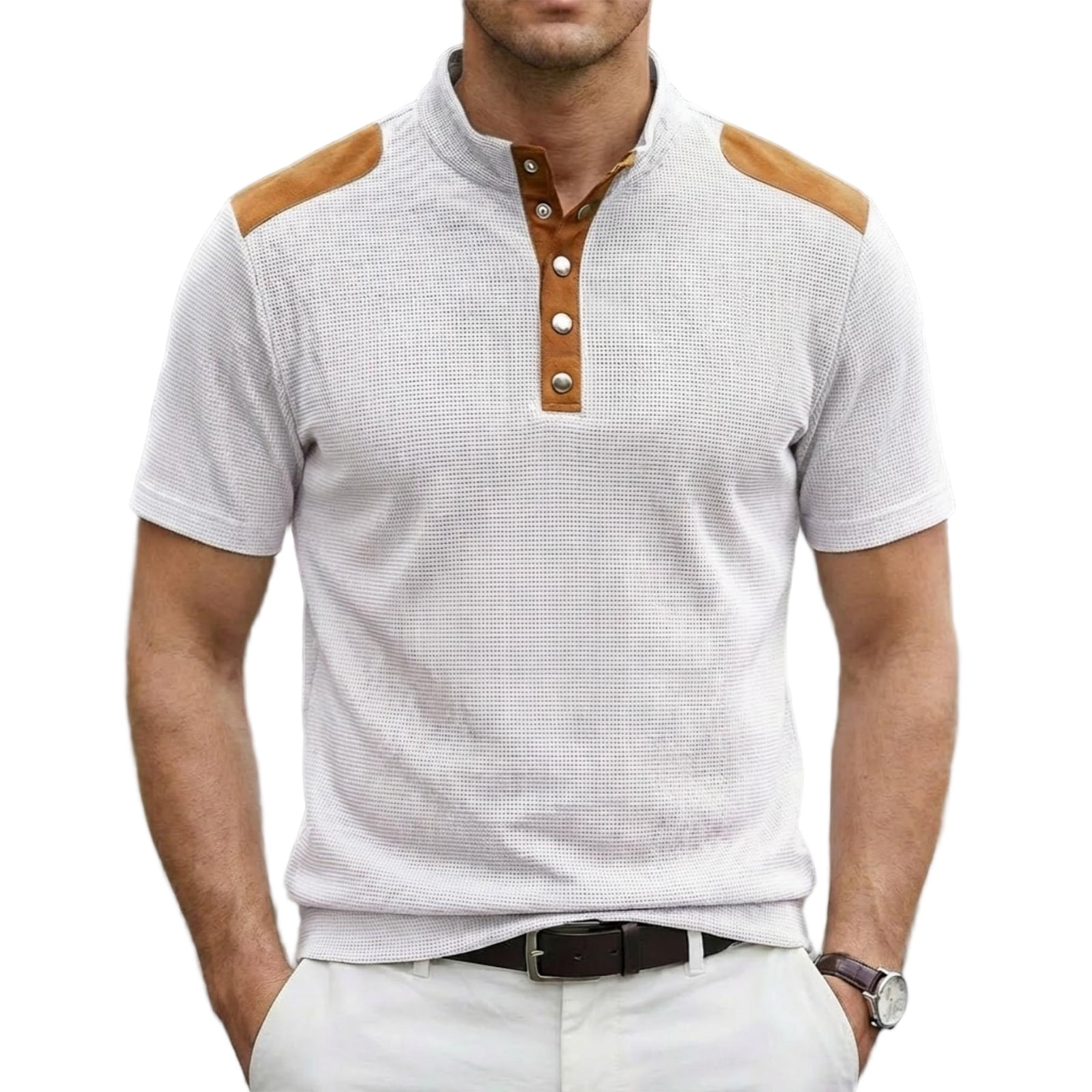Fabrcox Men's Waffle Polo Shirt Collared Button Up Short Sleeve Shirts ...