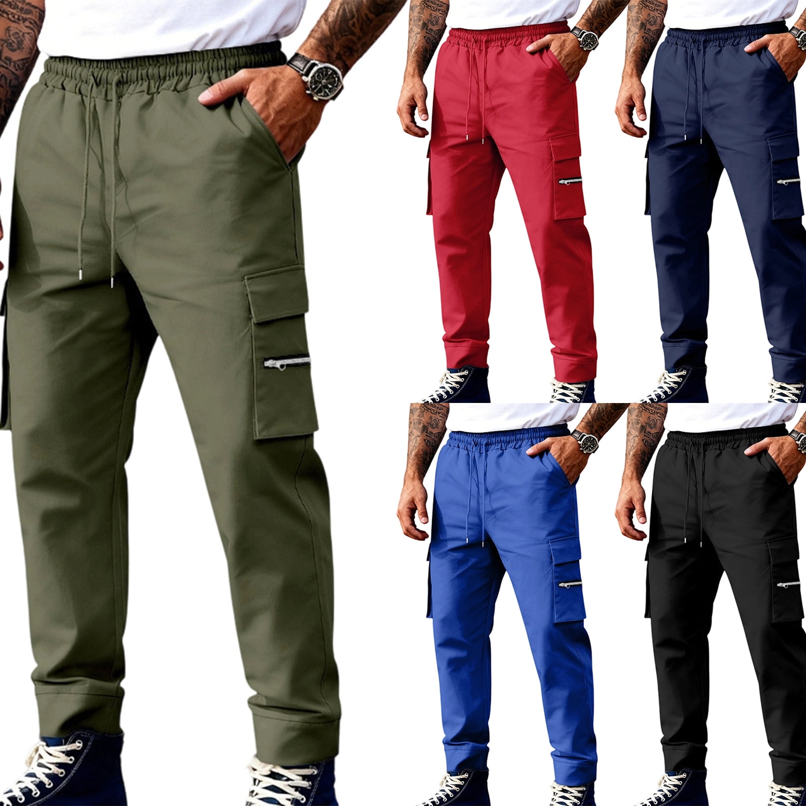 Fabrcox Mens Baggy Cargo Pants Straghit Leg Zipper Multi Pocket Pant ...