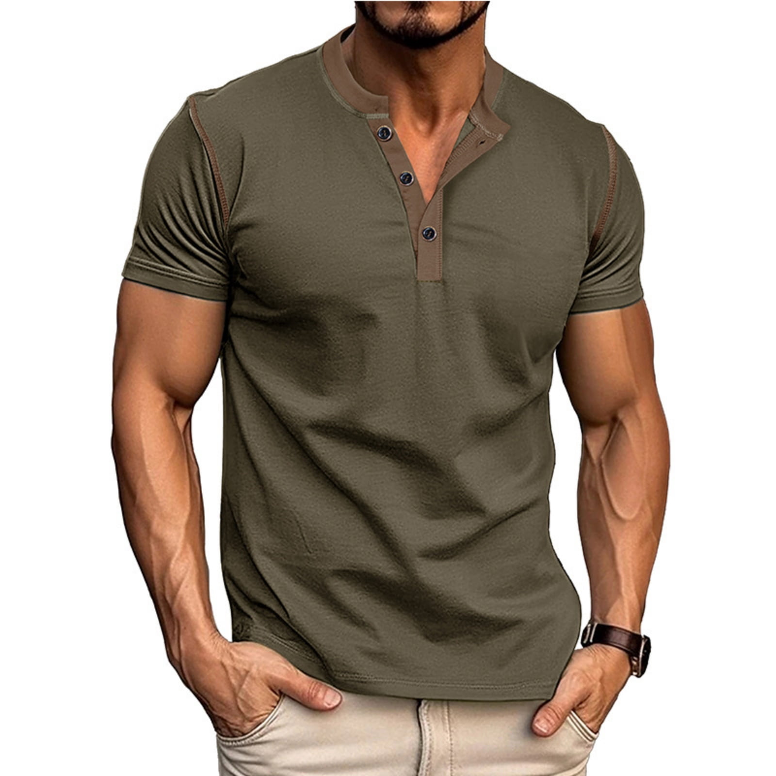 Fabrcox Mens Henley Shirts Slim Fit Short Sleeve Mens Tops Big and Tall ...