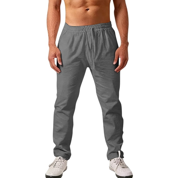 Fabrcox Mens' Linen Pants Wide Leg Baggy Elastic Waist Drawstring Men ...
