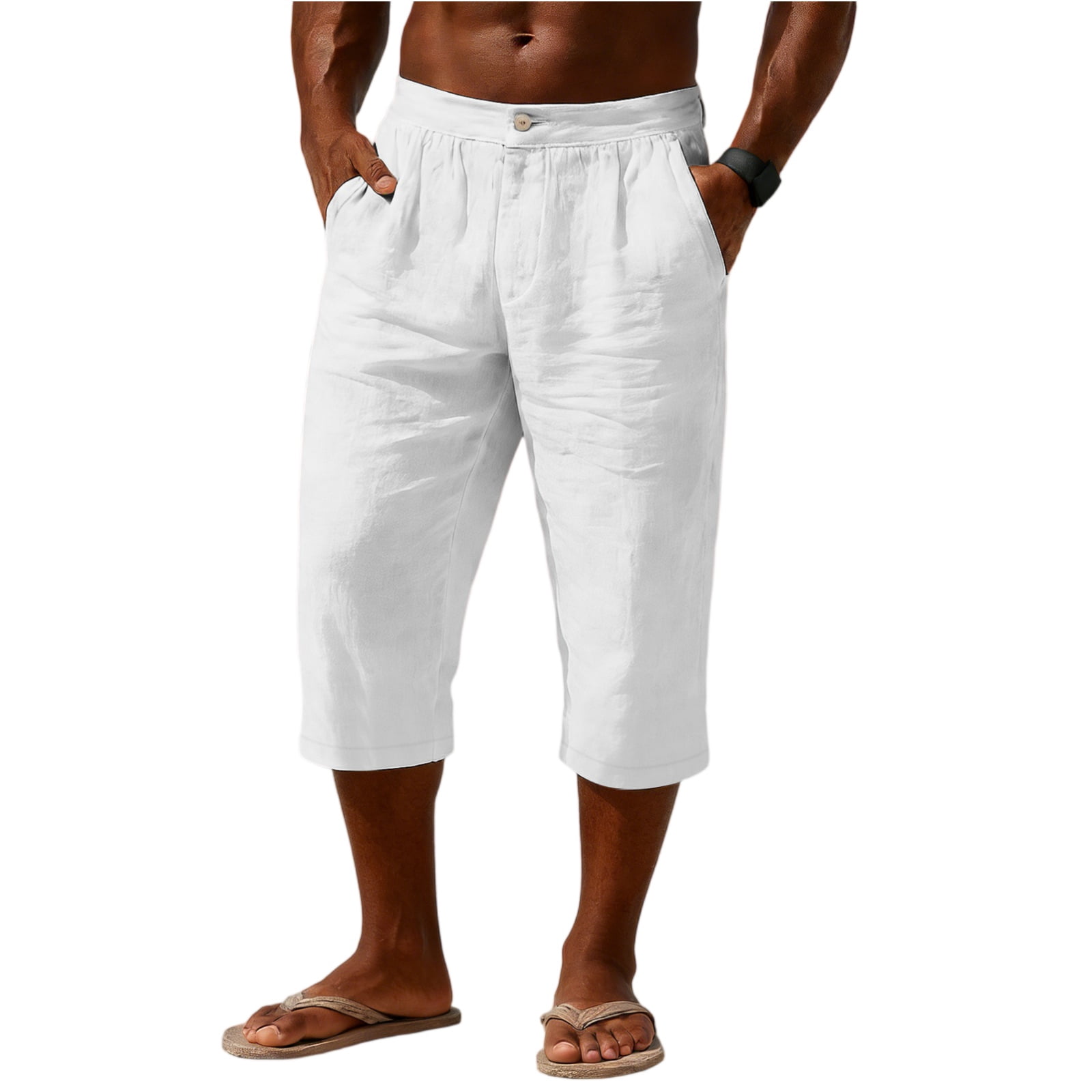 Fabrcox Mens Pants Linen Straight Leg Summer Mens Capris Pants Big and ...