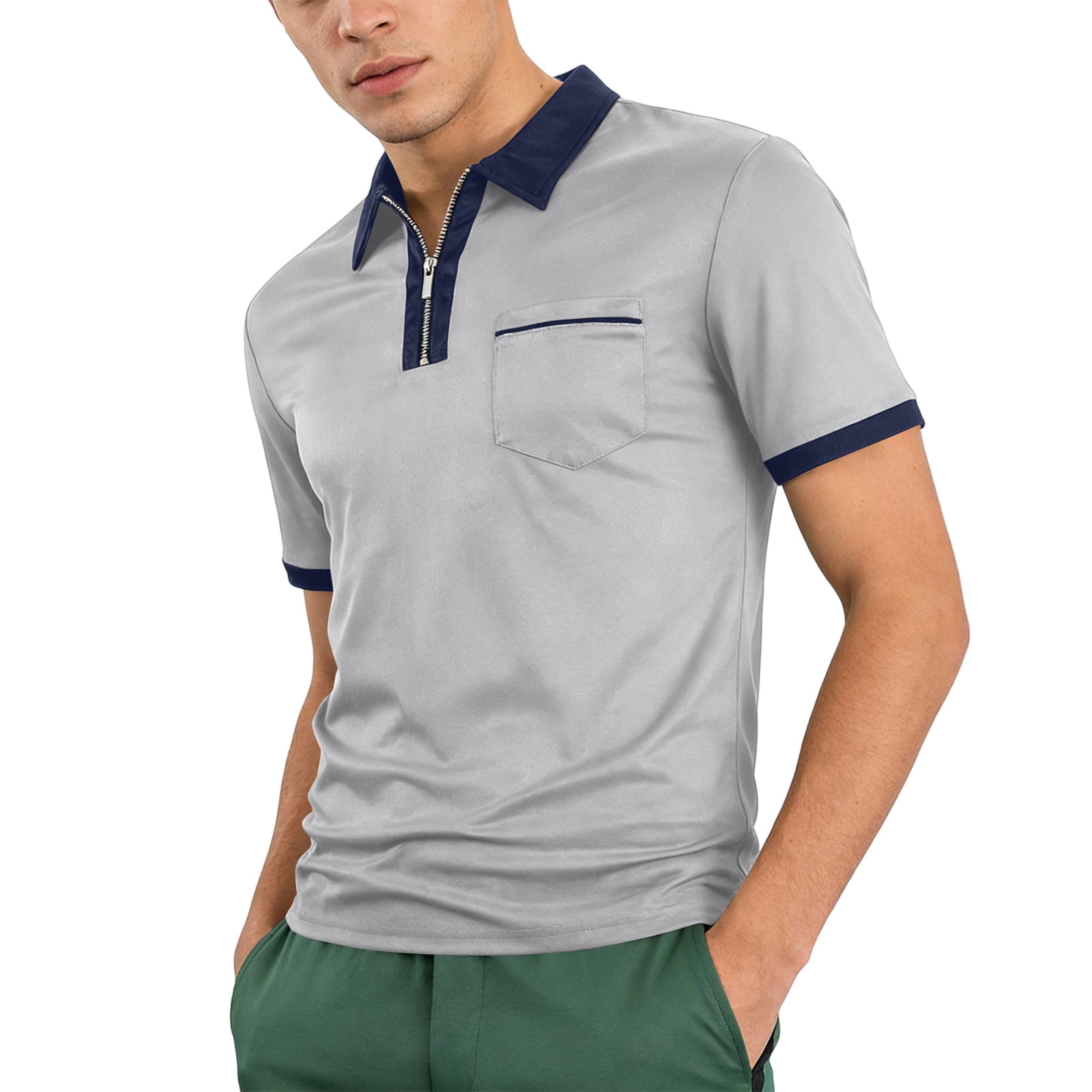 Fabrcox Mens Quarter Zip Short Sleeve Slim Fit T Shirts for Man ...