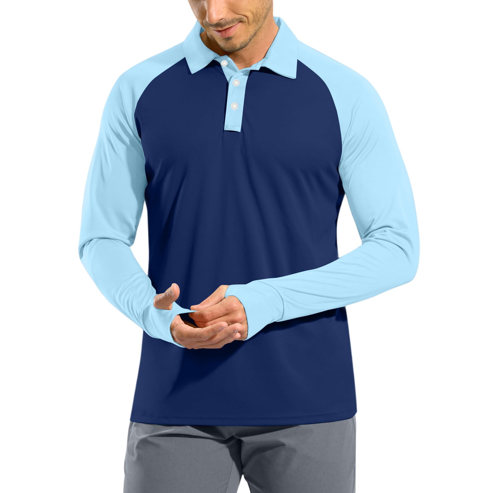 Fabrcox Mens Rash Guard Long Sleeve Upf 50+ Ice Silk Raglan Turn Down ...